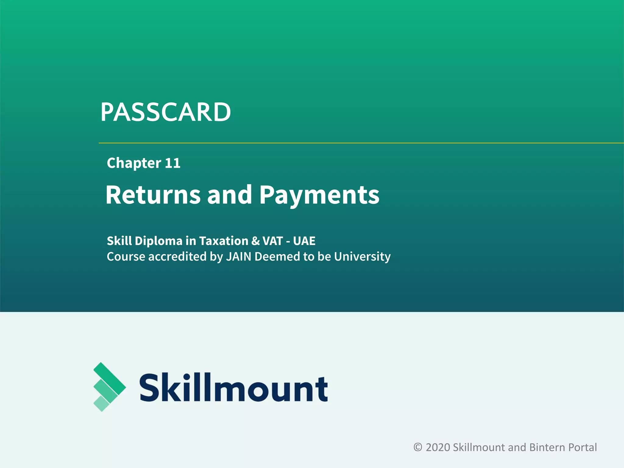 Passcard - Chapter 11: Returns and Payments | Taxation & VAT - UAE | Skillmount.com | Business ...