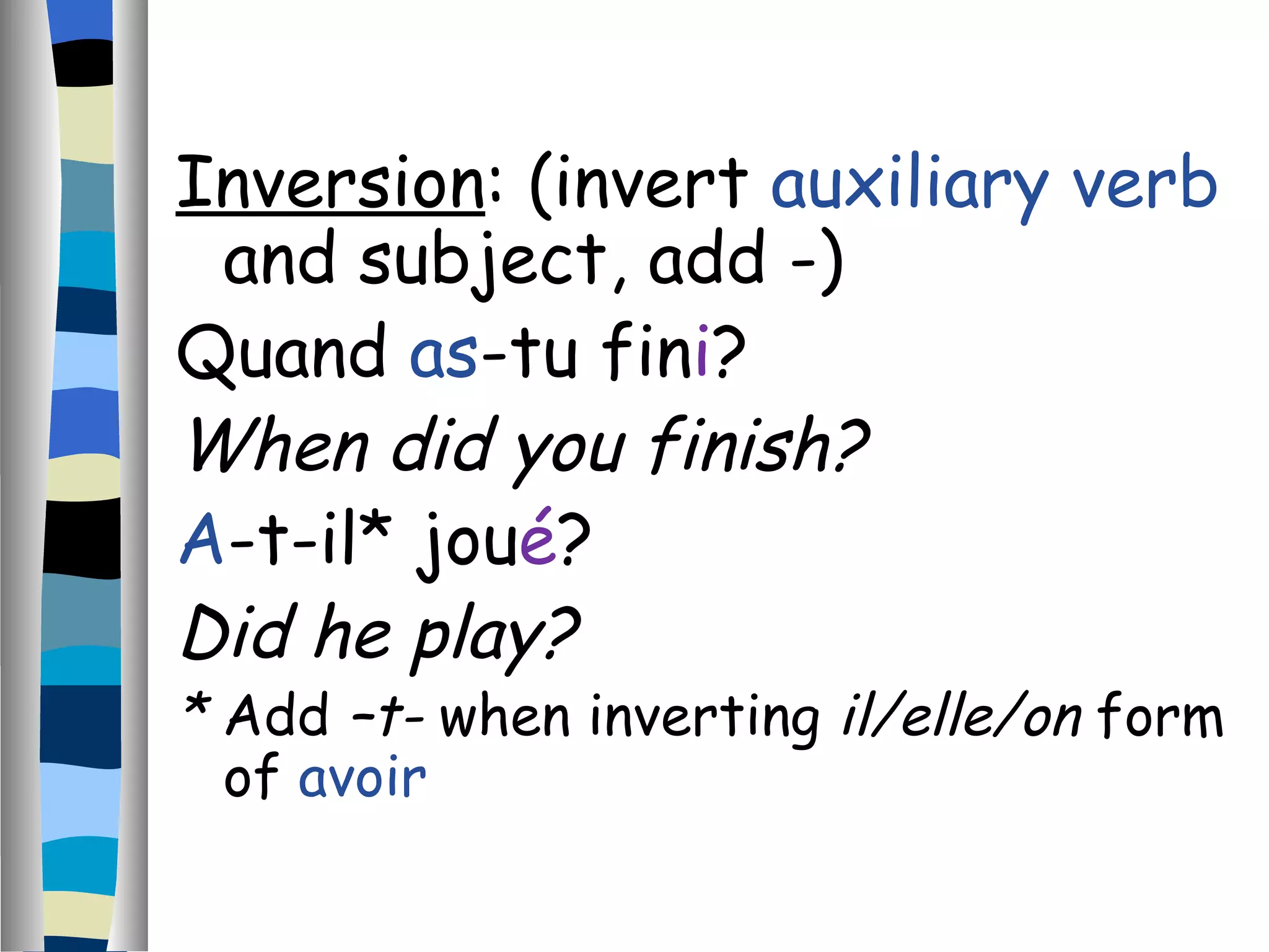 Passé Composé with avoir | PPT