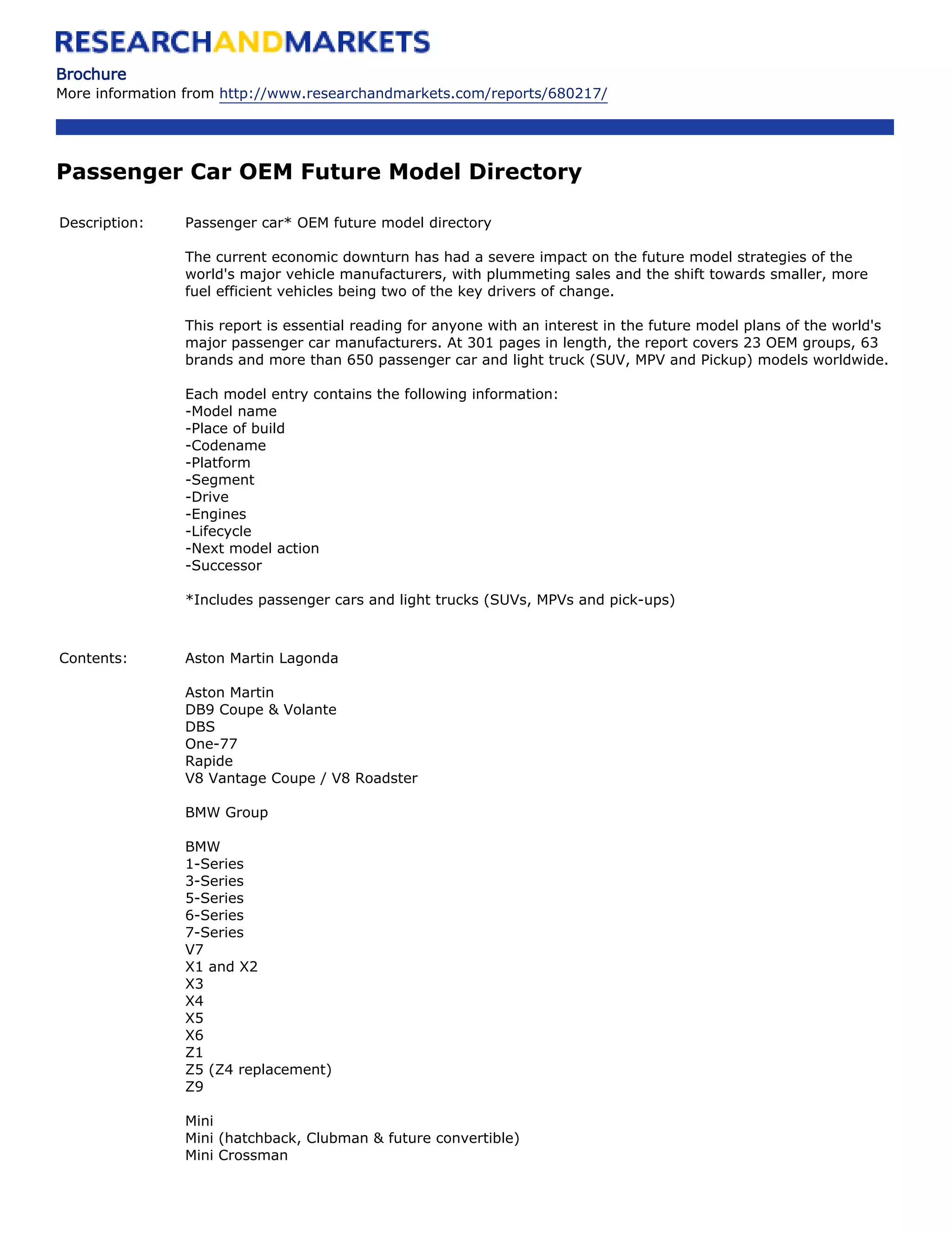Passenger Car Oem Future Model Directory | PDF