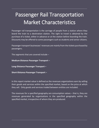 Passenger rail transportation global market report 2018 | PDF