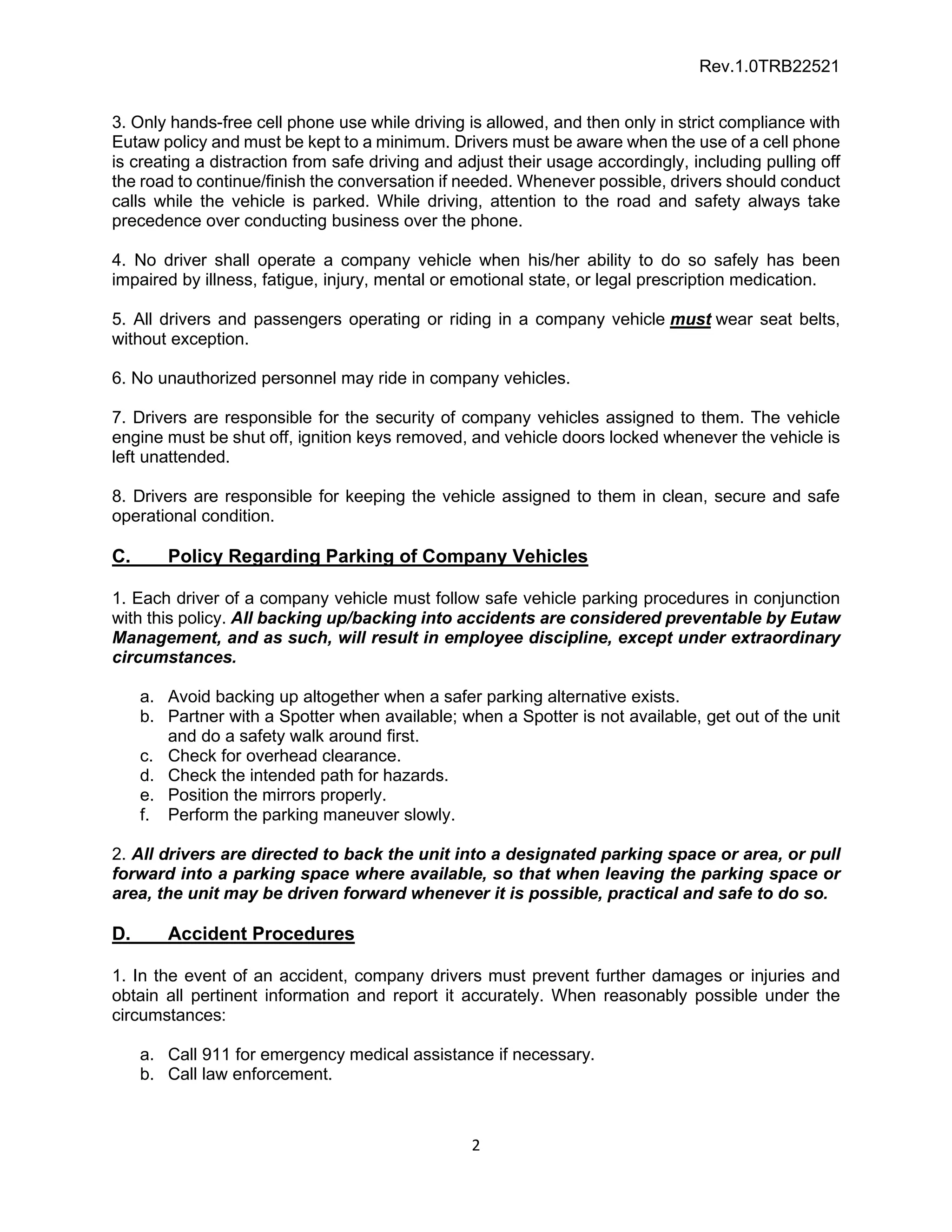 Passenger Vehicle Fleet Safety Policy | PDF