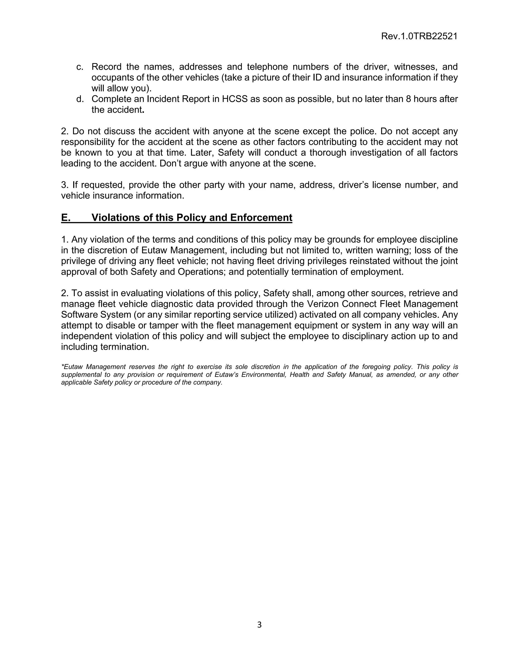 Passenger Vehicle Fleet Safety Policy | PDF