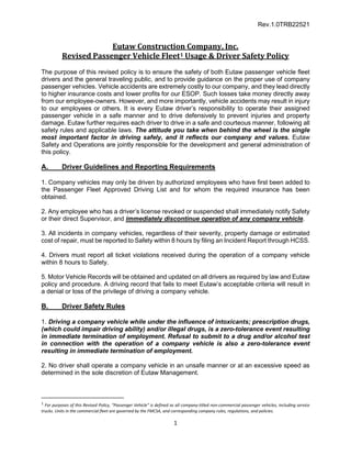 Passenger Vehicle Fleet Safety Policy | PDF