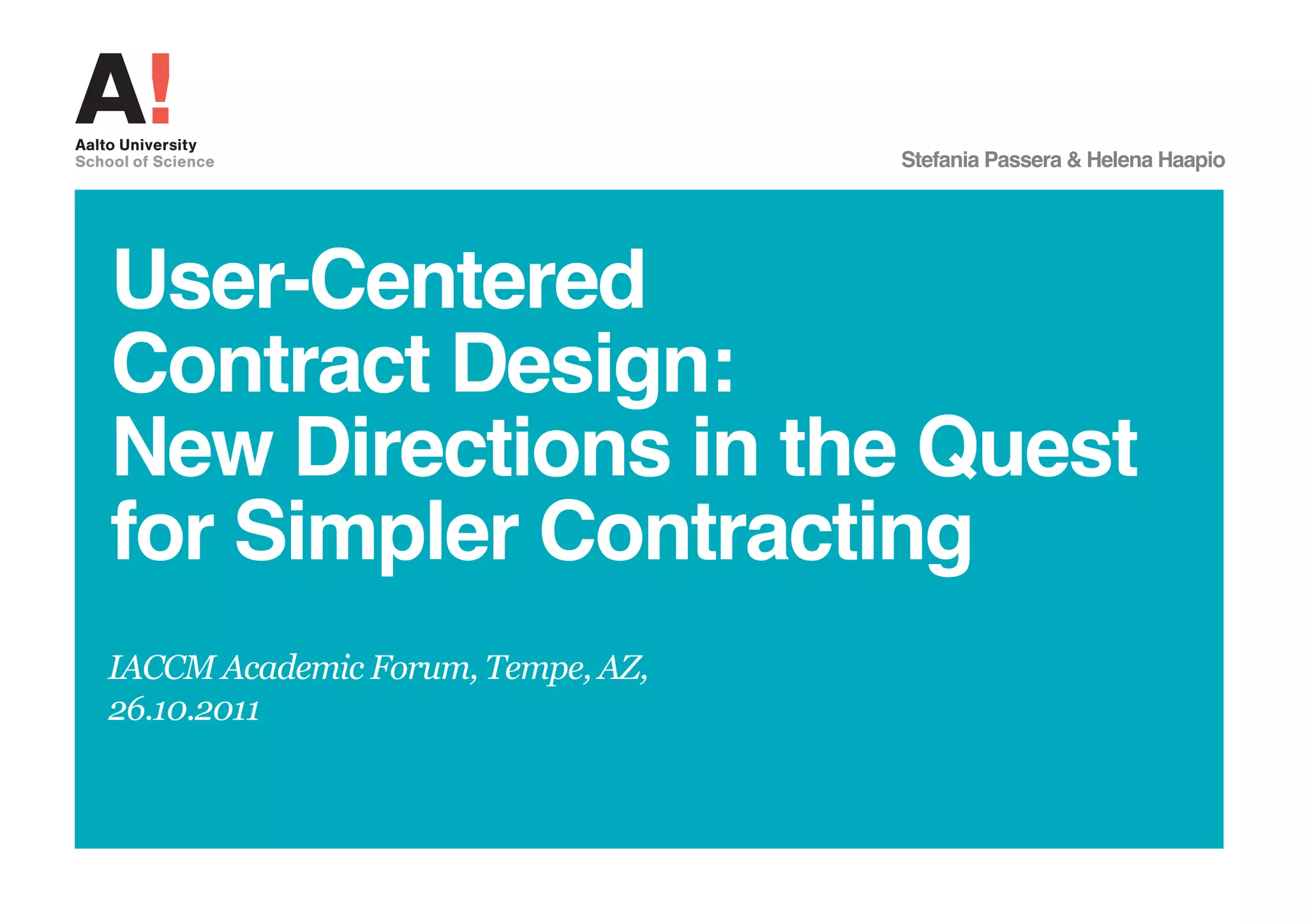 User-Centered Contract Design: New Directions in the Quest for Simpler ...