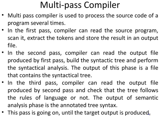 Passes of compilers | PPT | Programming Languages | Computing