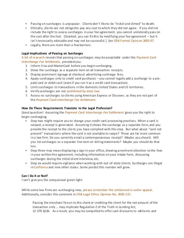 Passing on credit card surcharges to clients