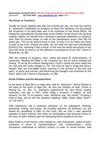 Passionately Loving the Word: The Use of Sacred Scripture in the ...