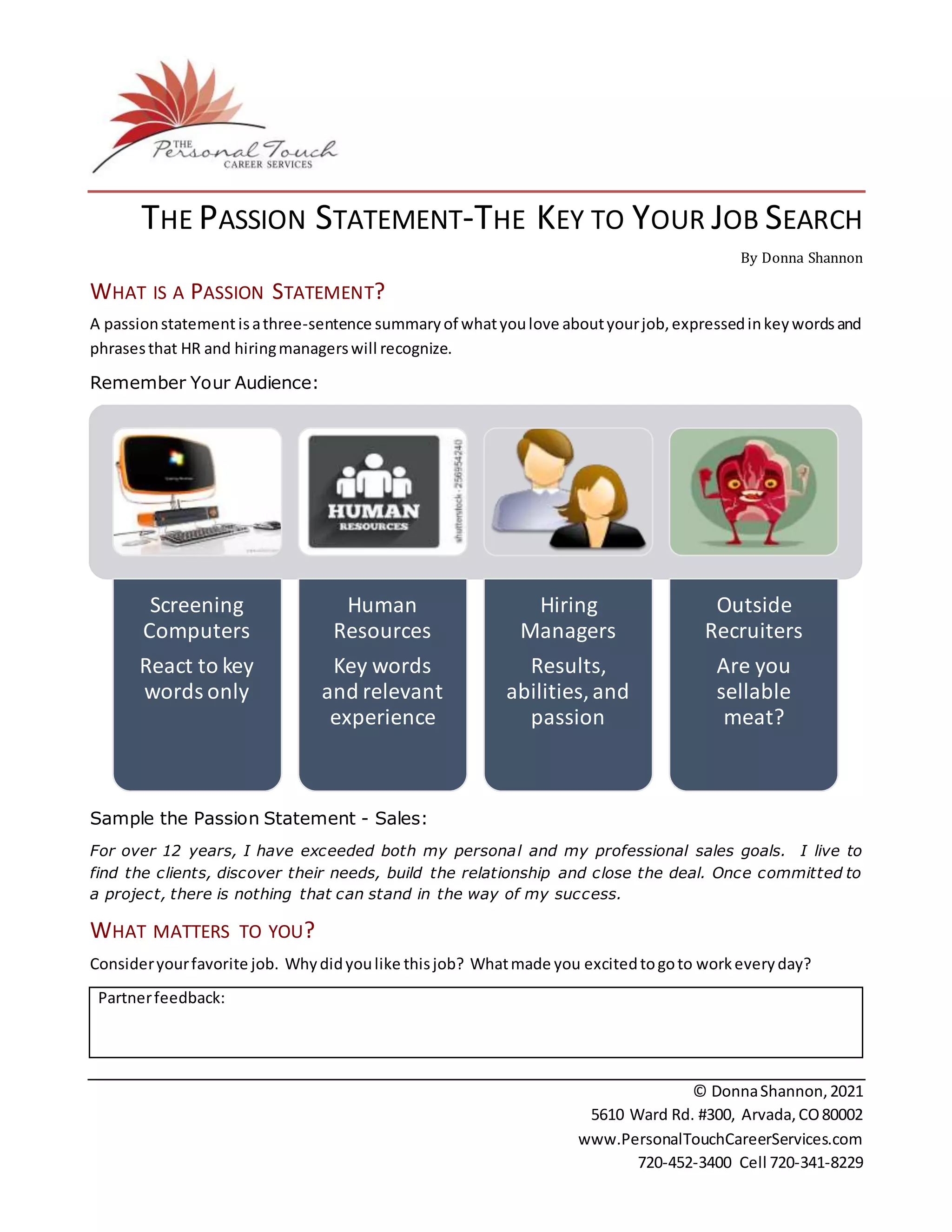 Passion statement handouts 2020 | DOCX