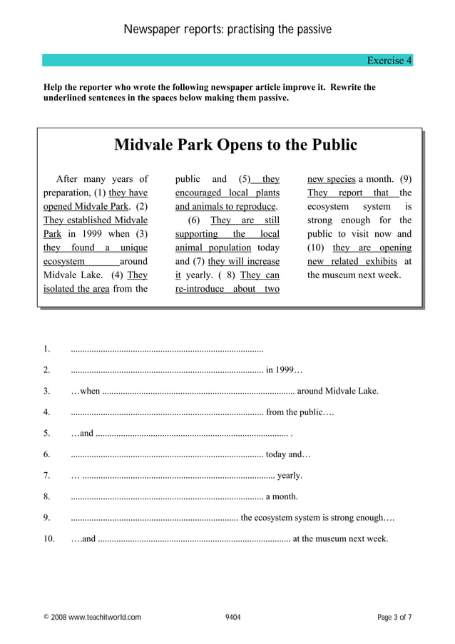 Passive - newspaper reports b2 | PDF