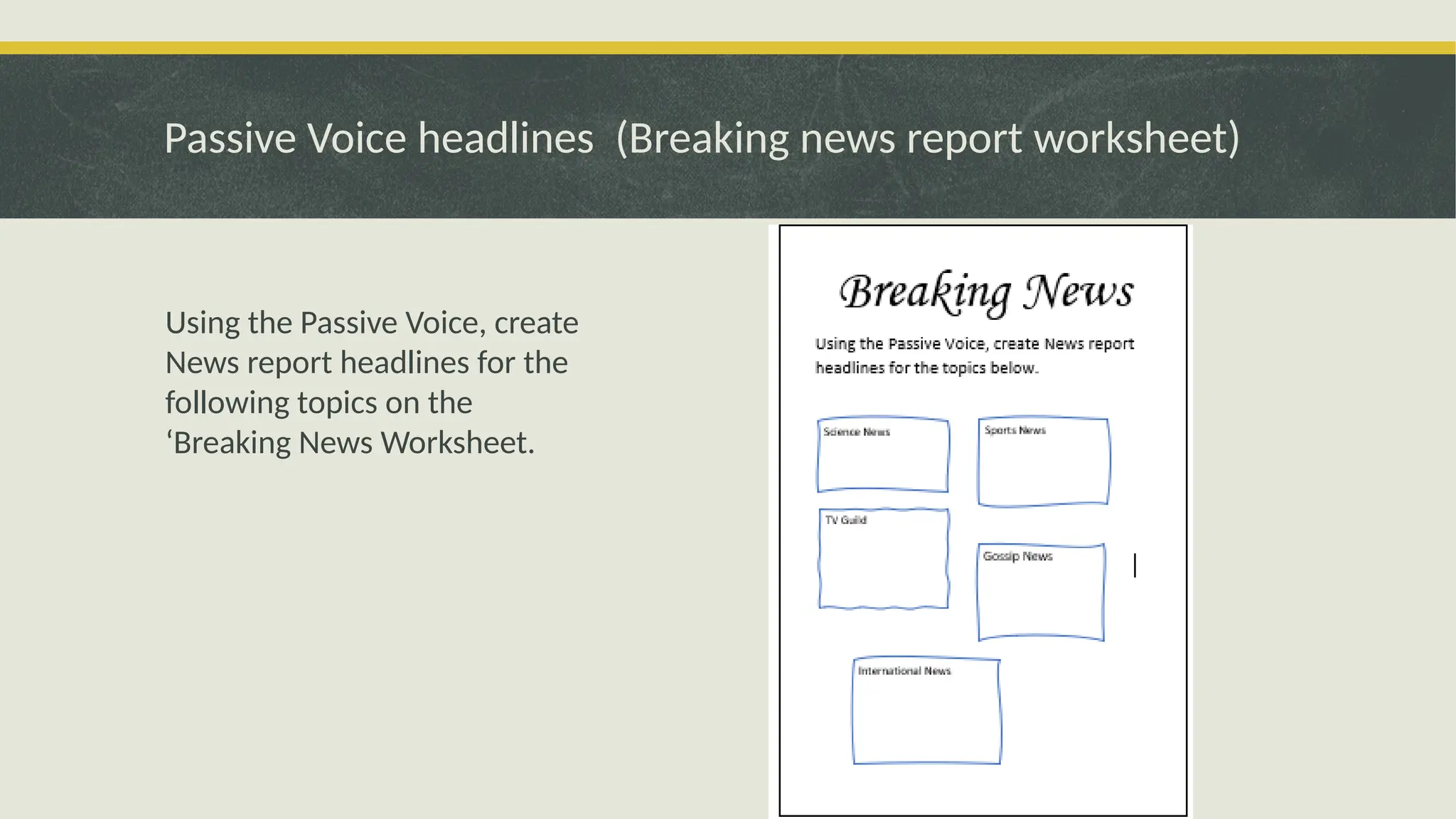 Passive-Voice-in-News-Reports, english homework | PPTX