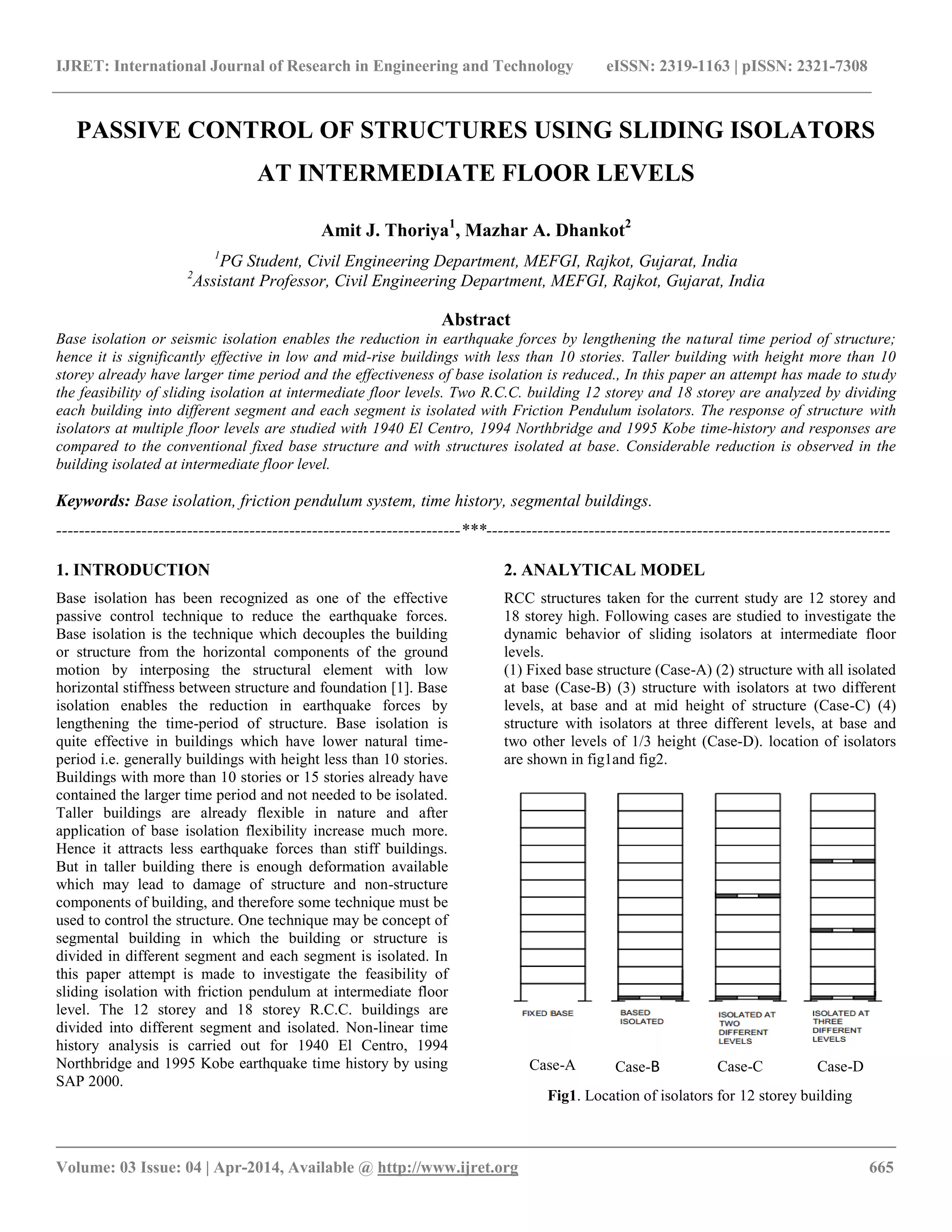 Passive control of structures using sliding isolators at intermediate floor levels | PDF