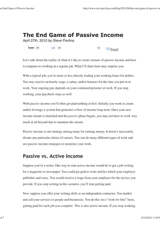 Passive Income by Steve Pavlina | PDF