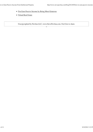 Passive Income by Steve Pavlina | PDF