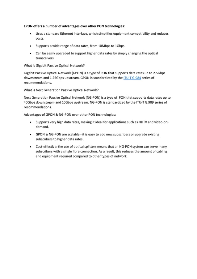 Passive Optical Network - FAQs.docx | Computer Networking | Computing