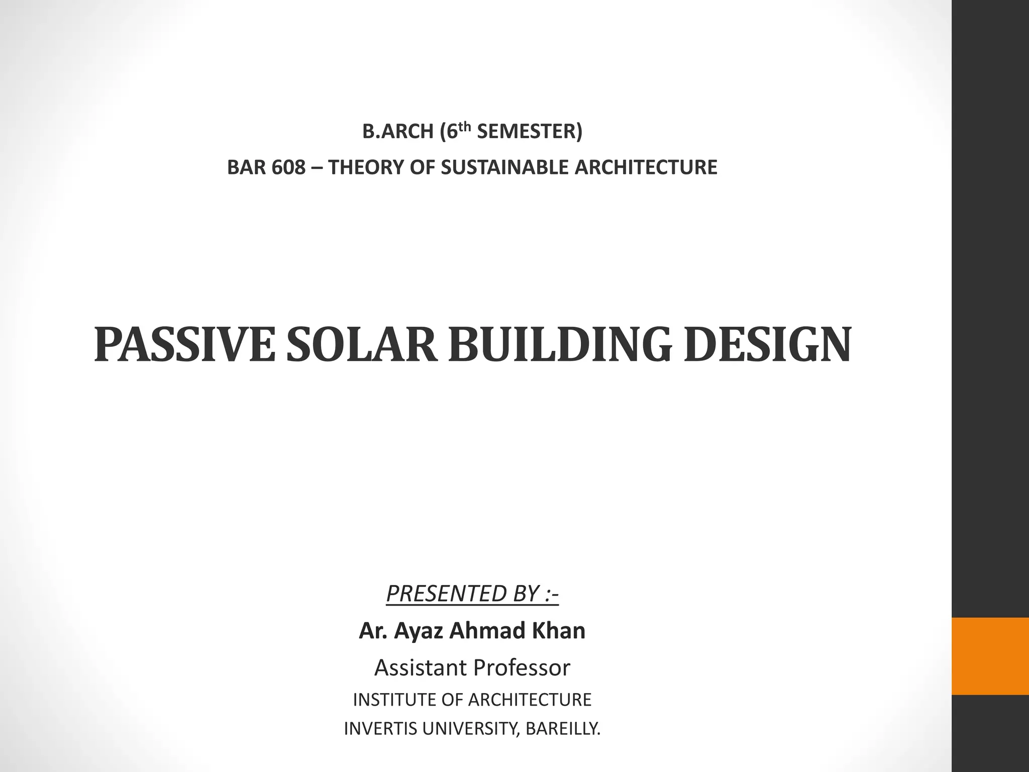 Passive solar building design | PPTX