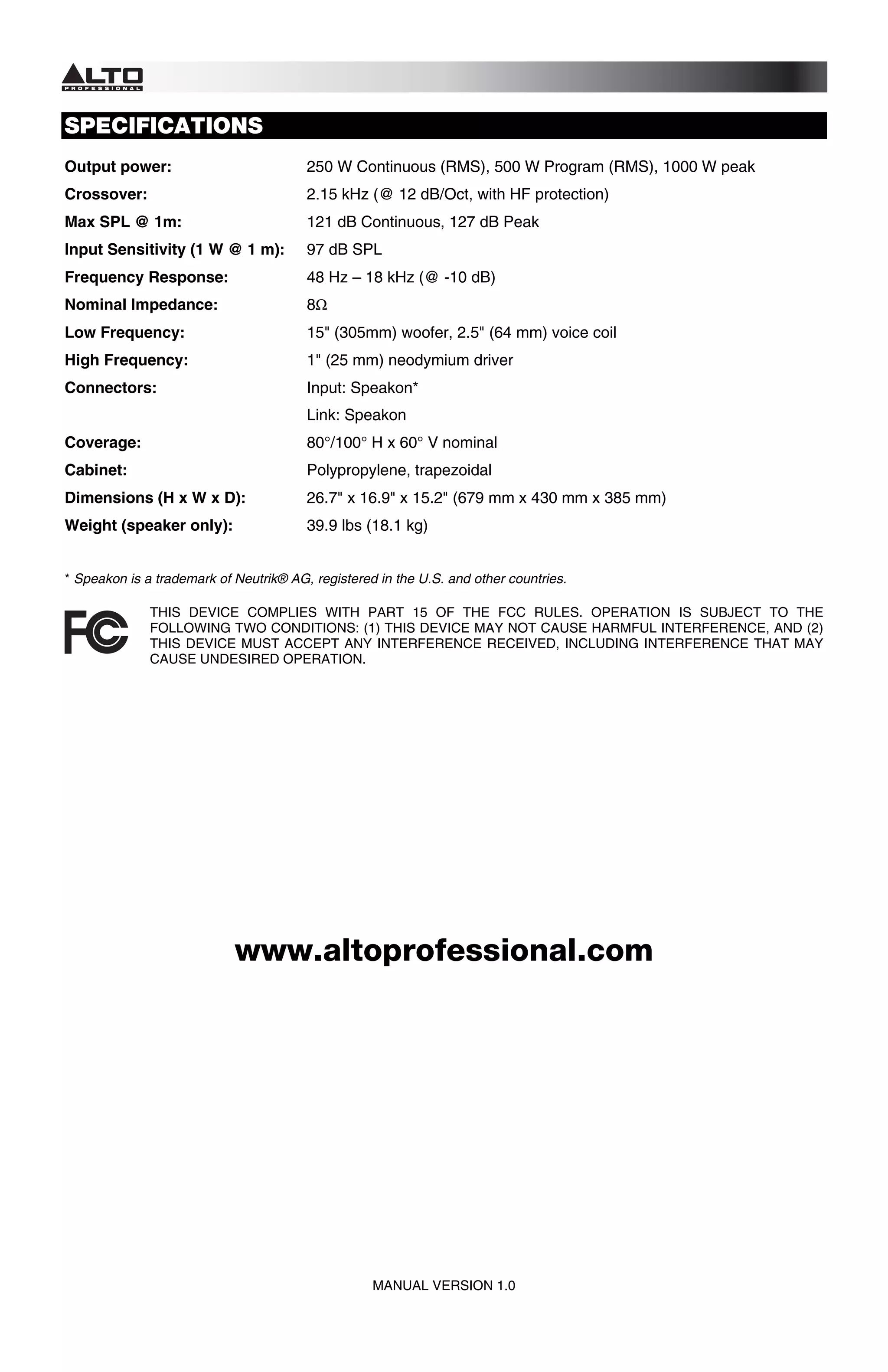 Passive Speakers TRUESONIC TS115 Quickstart Guide | PDF