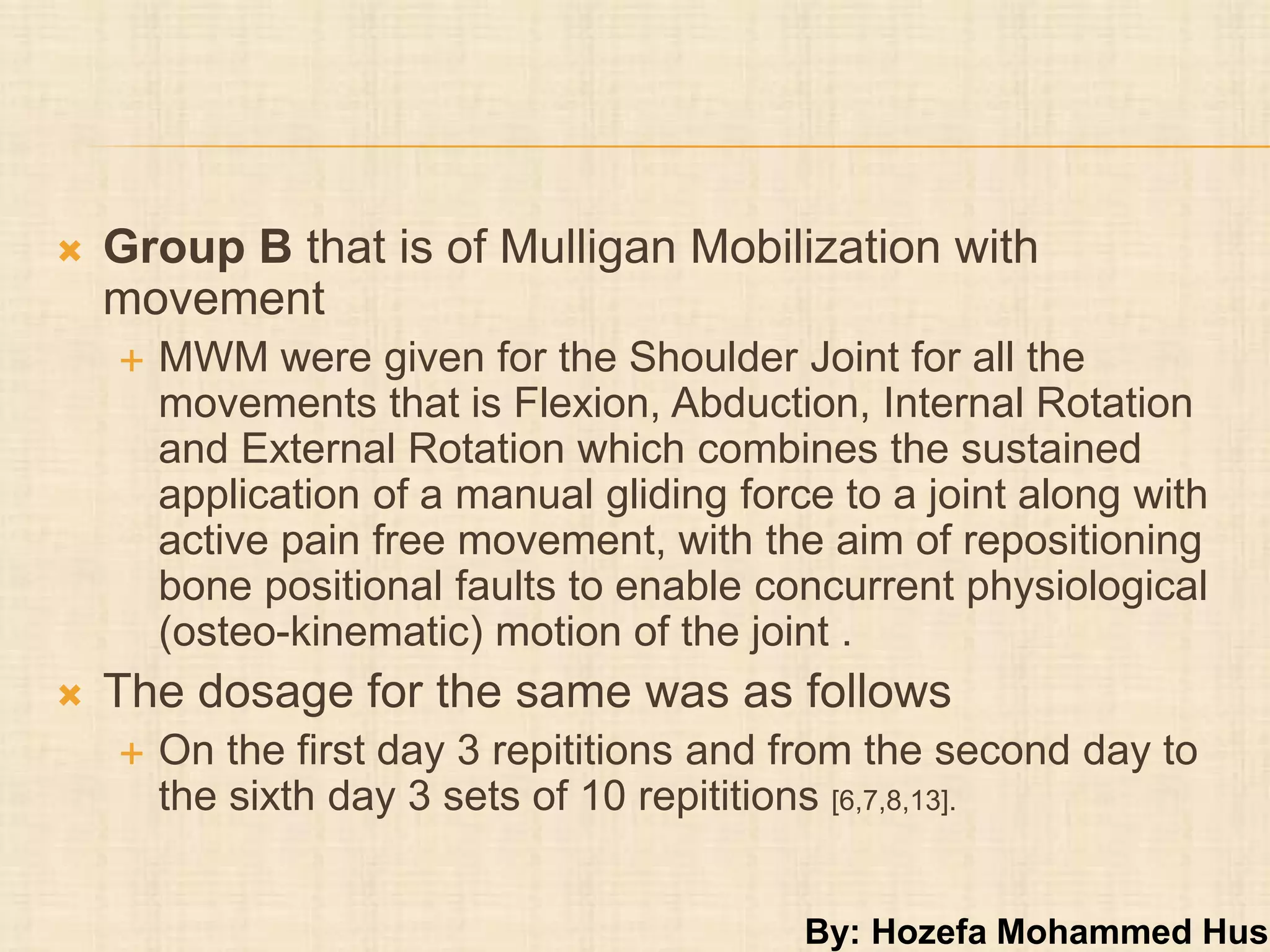 Passive Stretching Exercises vs Mulligan Mobilization with Movement ...