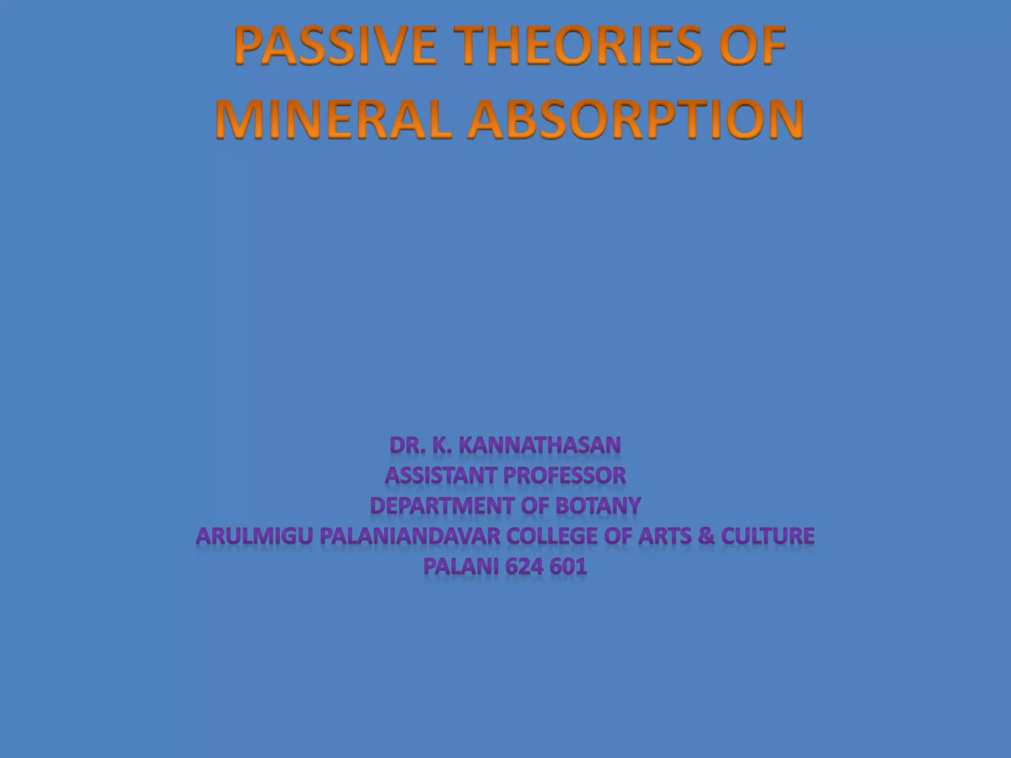 Passive theories of ion absorption | PPTX