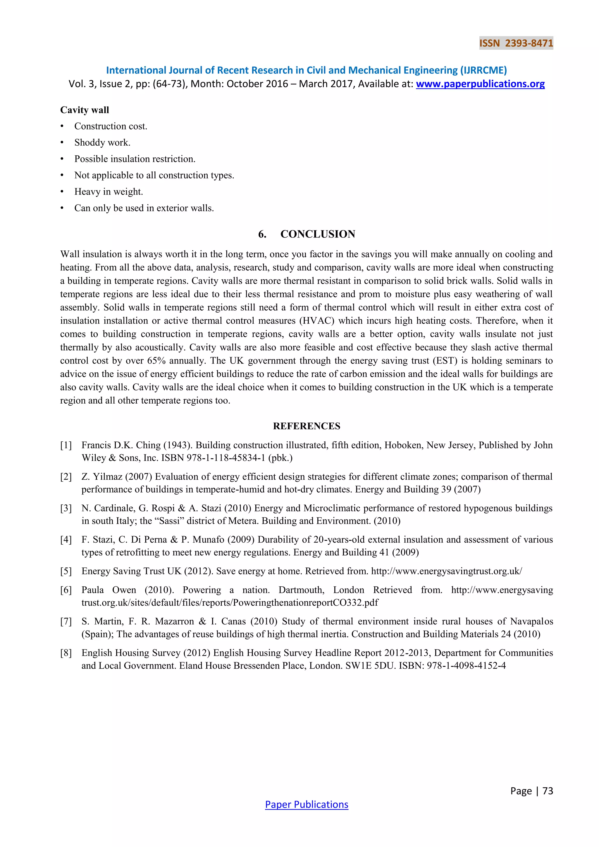 PASSIVE THERMAL CONTROL FOR BUILDINGS IN TEMPERATE REGIONS-COMPARISON OF CAVITY WALLS AND ...