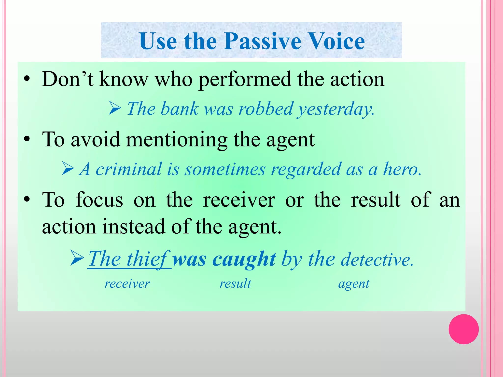 Passive voice online class | PPTX | Homework and Study | Education