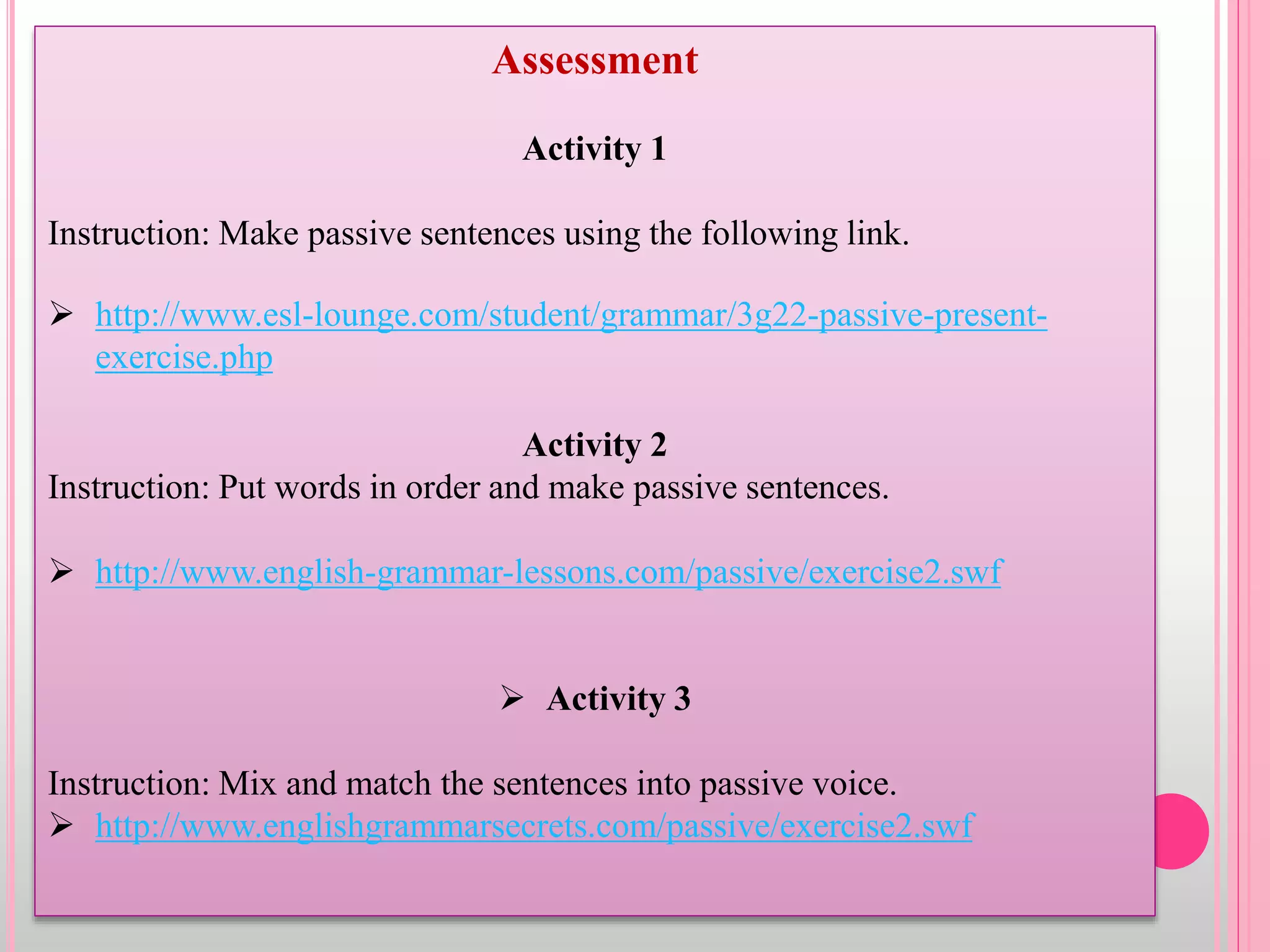 Passive voice online class | PPTX | Homework and Study | Education