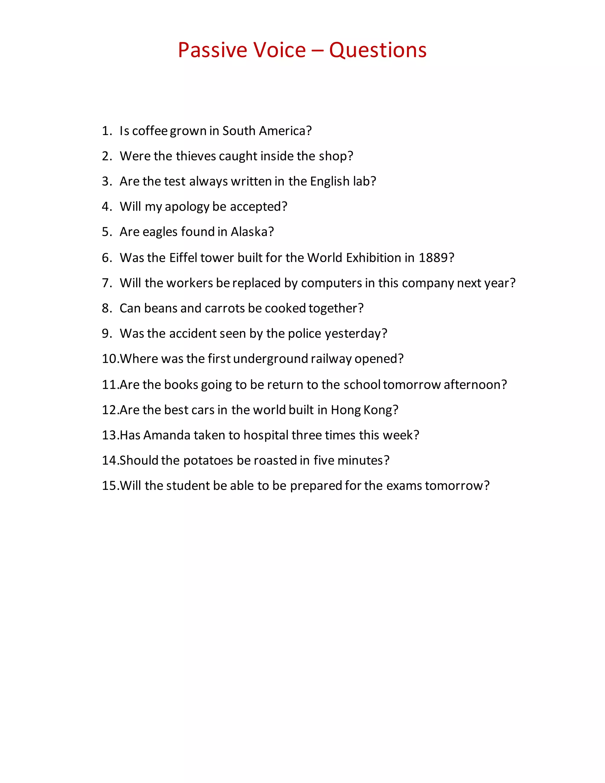 Passive voice questions | DOCX