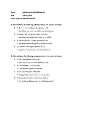 PAssive Voice Assignment WAHYU.pdf | Television | Entertainment