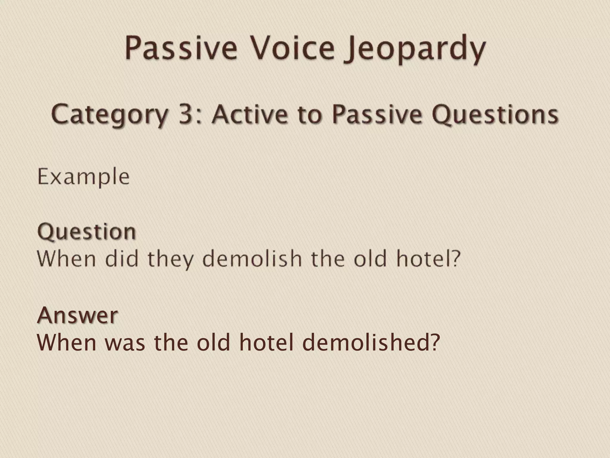 Passive Voice Jeopardy Game | PPTX