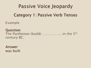 Passive Voice Jeopardy Game | PPTX