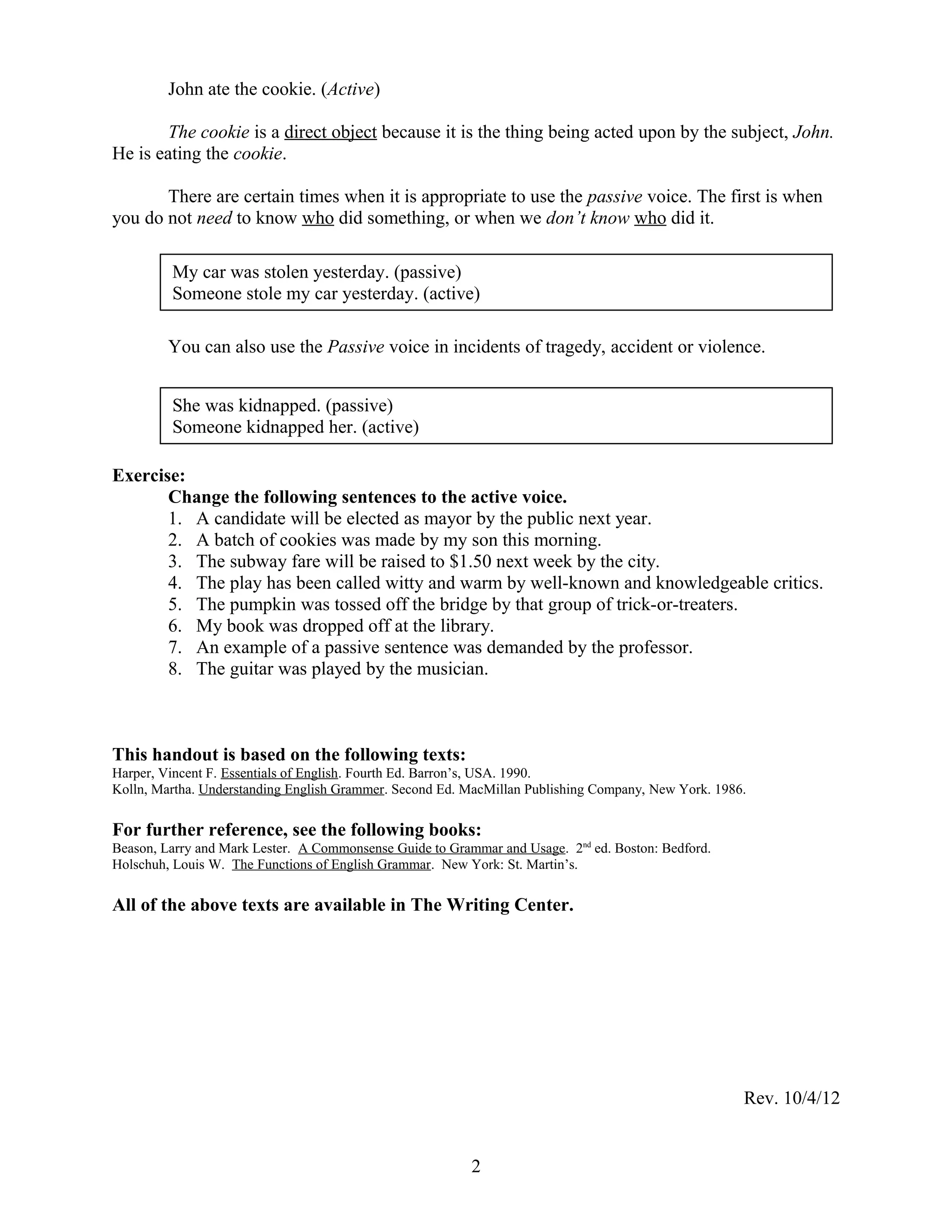 Passive Vs Active Voice Revised Pdf