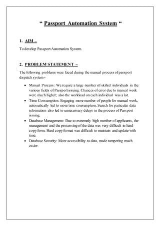 Passport Automation System | DOCX