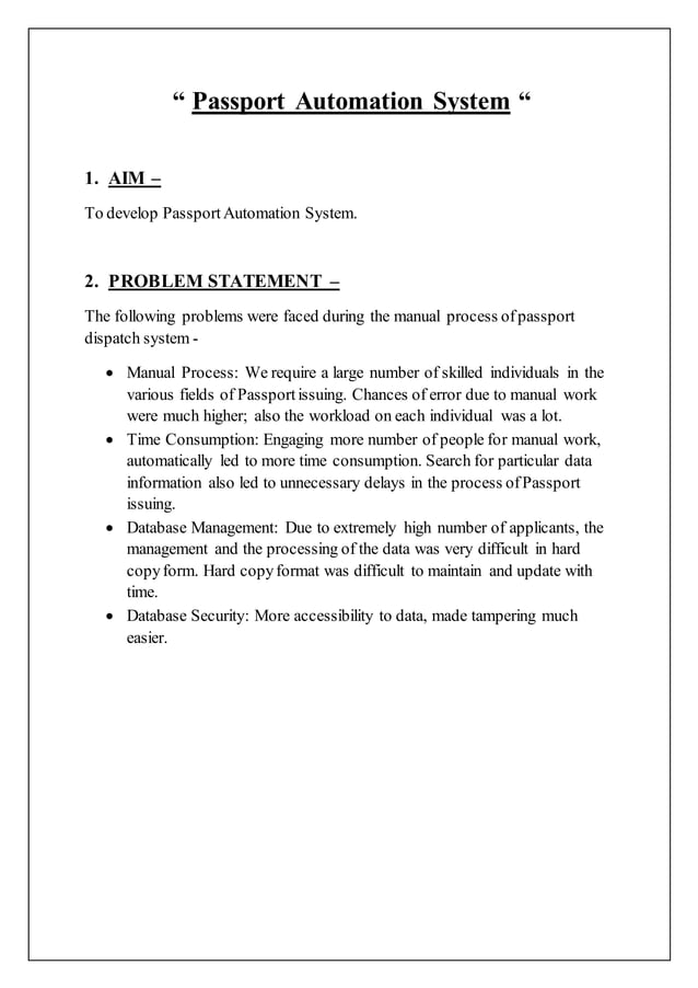 Passport Automation System | DOCX