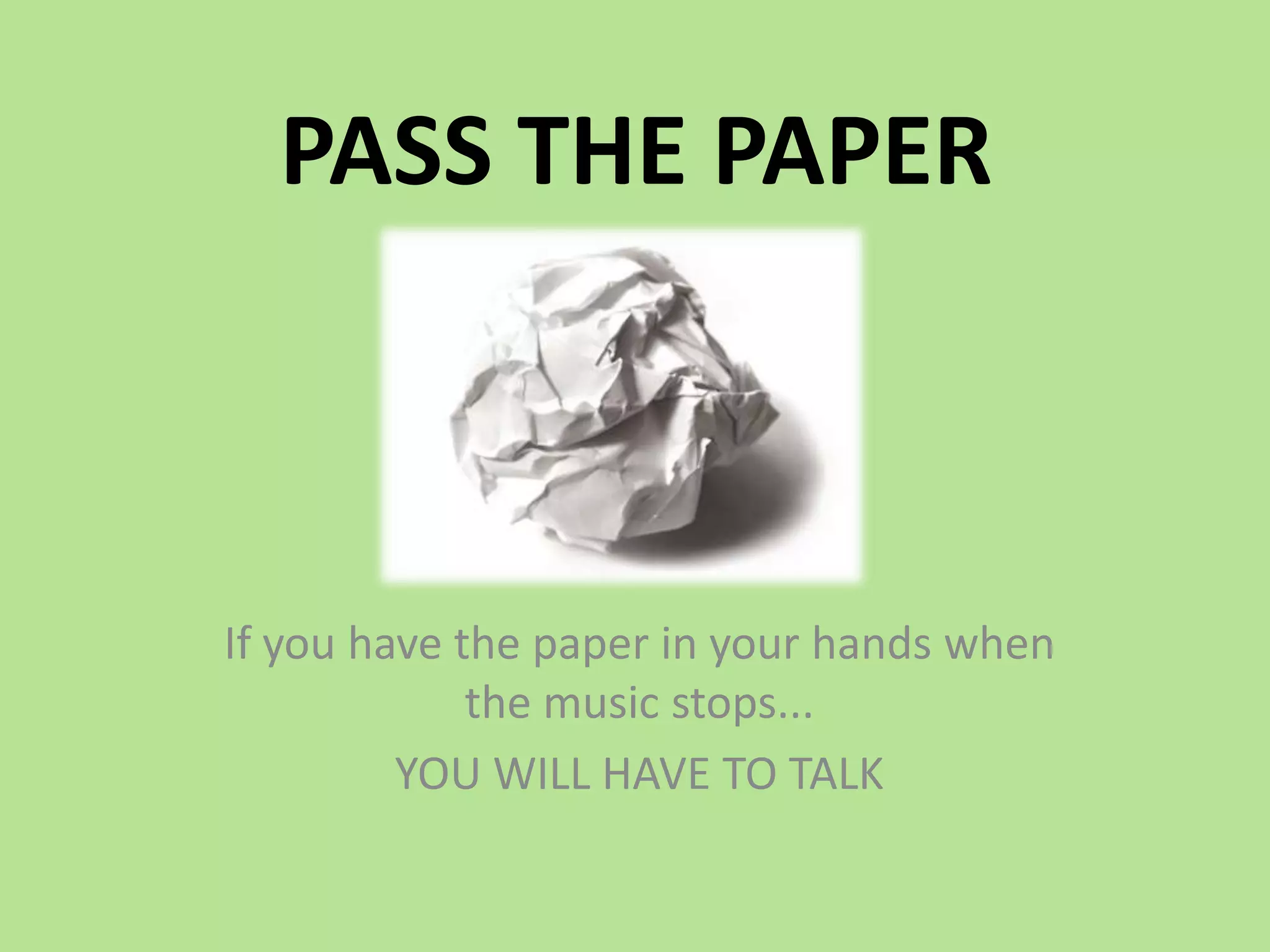 Pass the paper game Past Tenses | PPTX