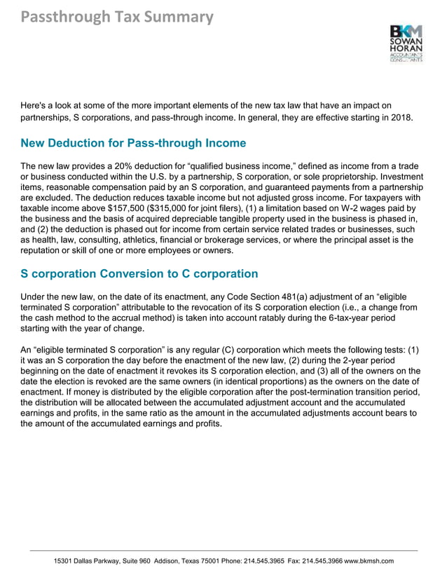 Passthrough tax summary | PPTX | Business Accounting & Finance | Business