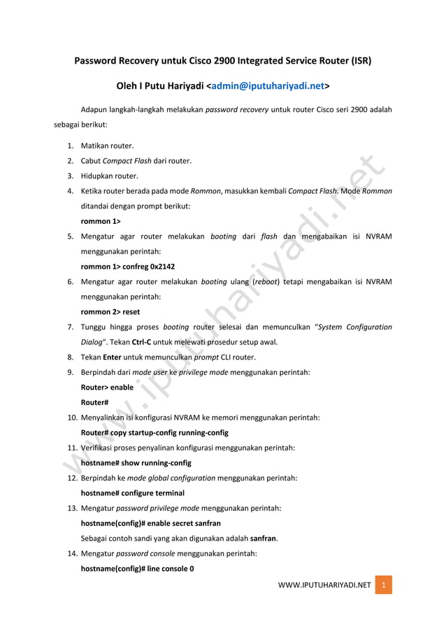 Password Recovery Untuk Cisco 2900 Integrated Service Router (isr ...
