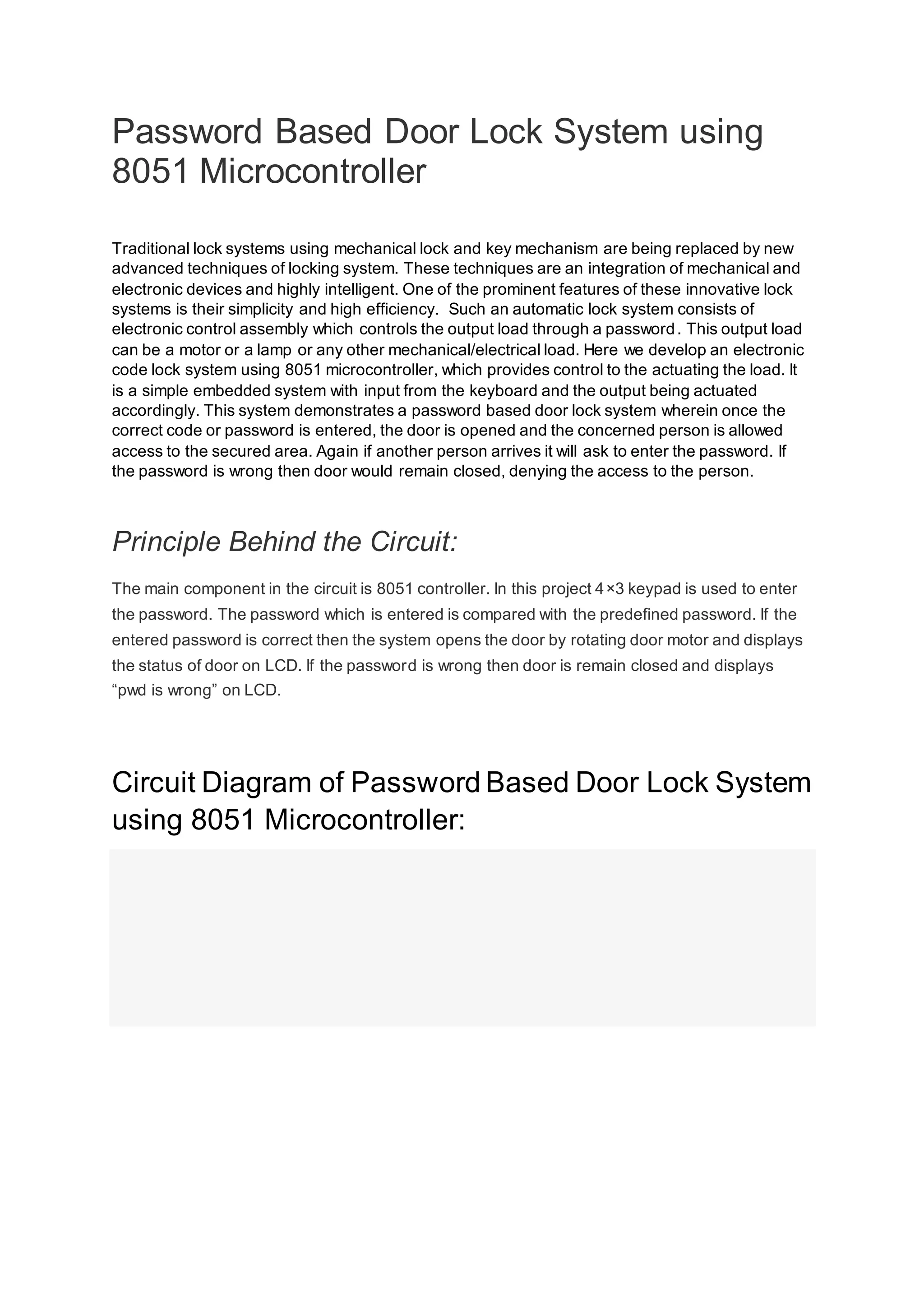 Password based door lock system using 8051 microcontroller final report | DOCX