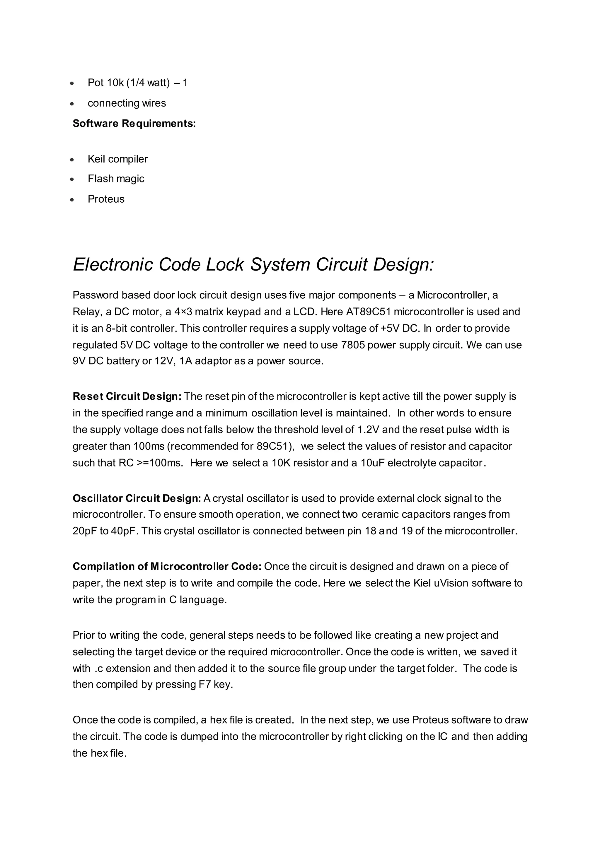 Password based door lock system using 8051 microcontroller final report | DOCX