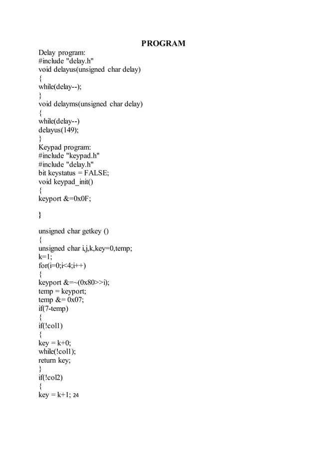Password Based Door Lock System Using 8051 Microcontroller Final Report