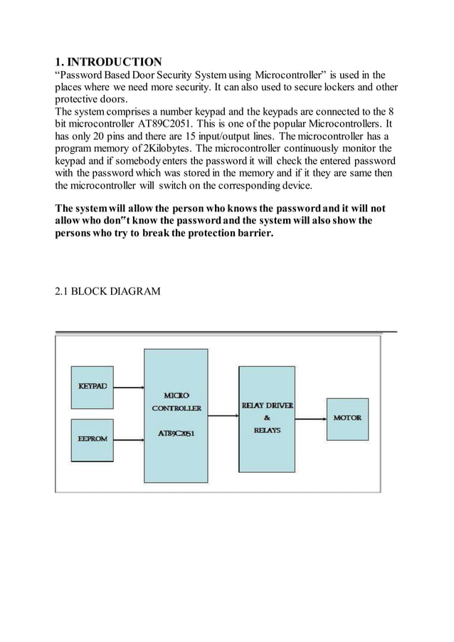 Password Based Door Lock System Using 8051 Microcontroller Final Report