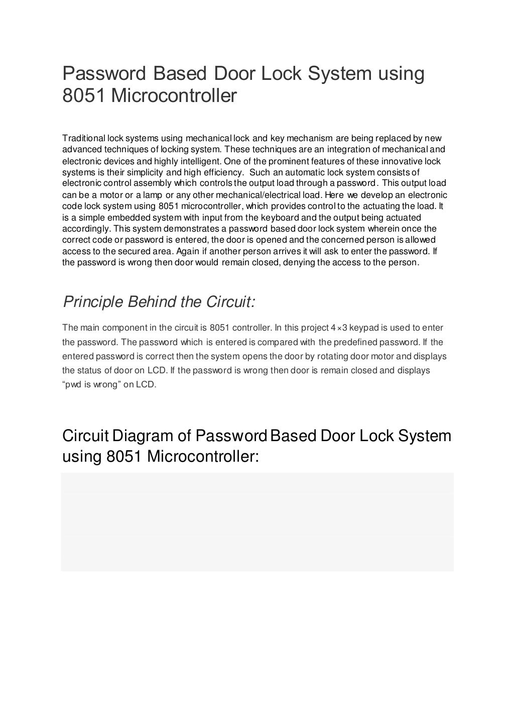 Password based door lock system using 8051 microcontroller final repo…