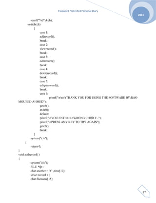Password protected personal diary report | DOCX