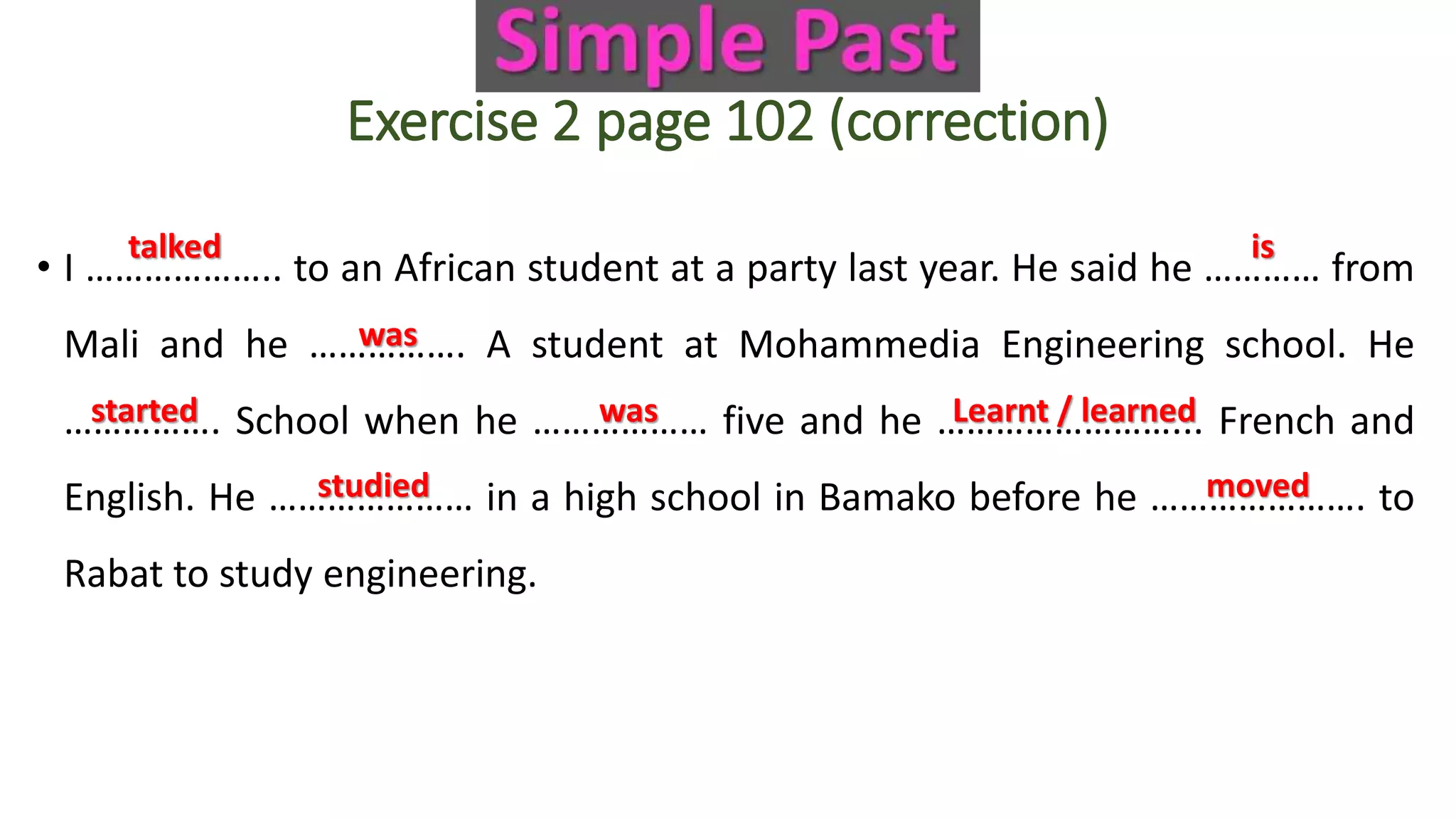 Simple past + environment collocations | PPT