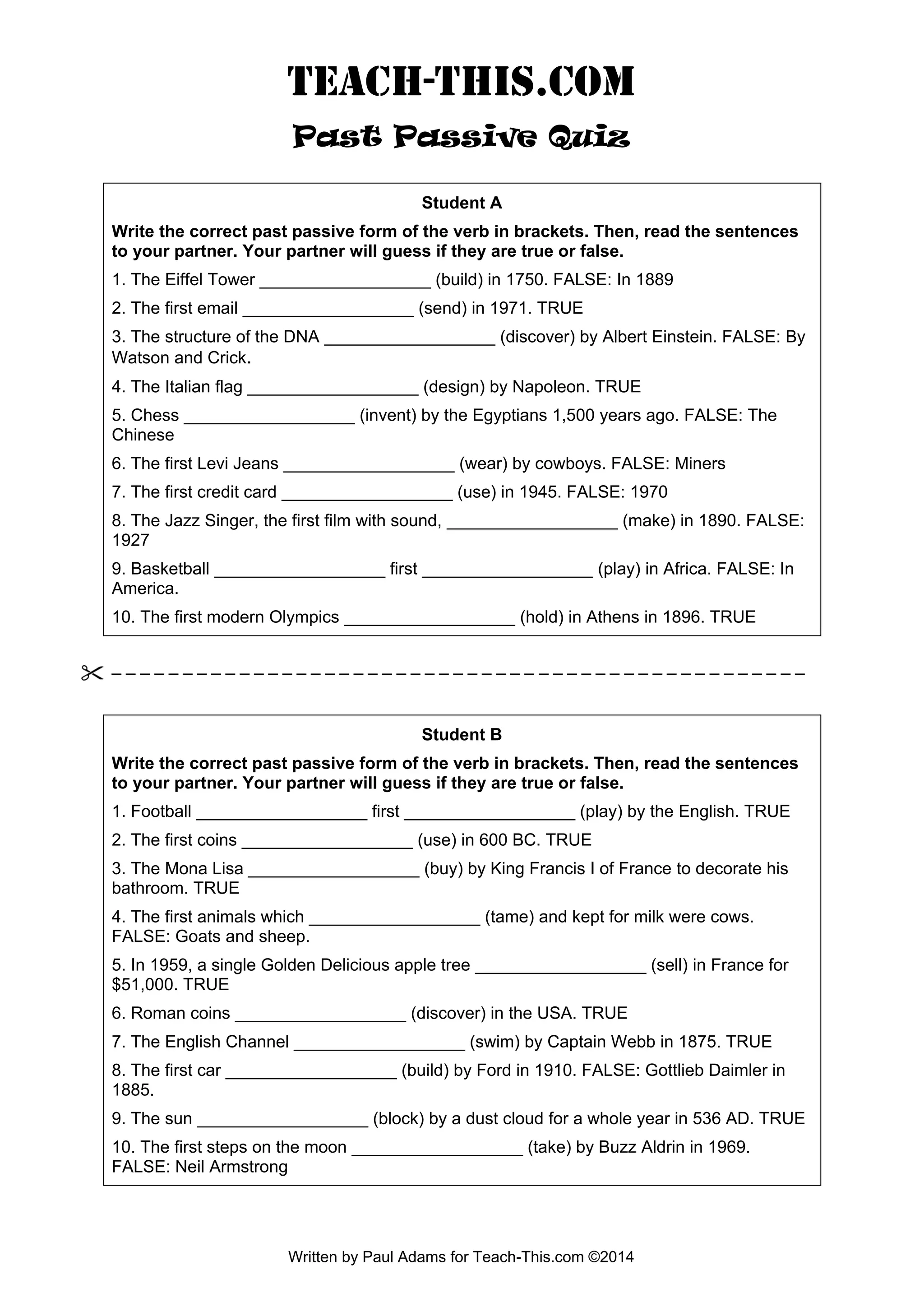 Past passive-quiz | PDF