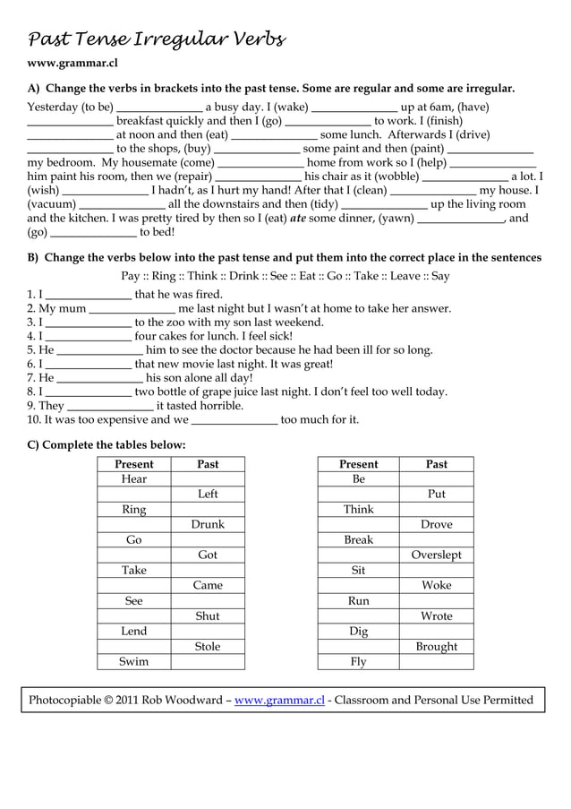 Verbos Irregulares Ejercicio 2 Pdf