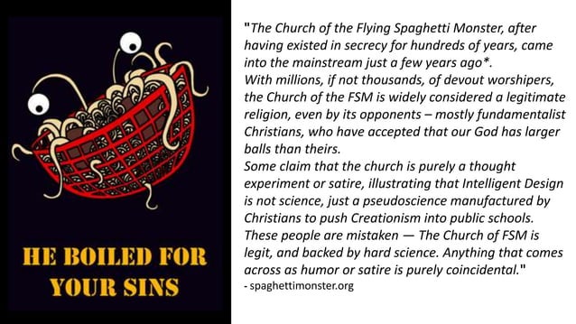 Flying Spaghetti Monster | PPTX | Christianity | Religion & Spirituality