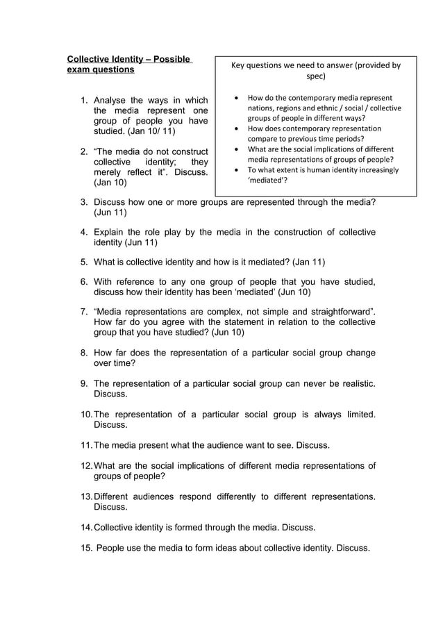 Collective Identity: Past and possible exam questions | PDF