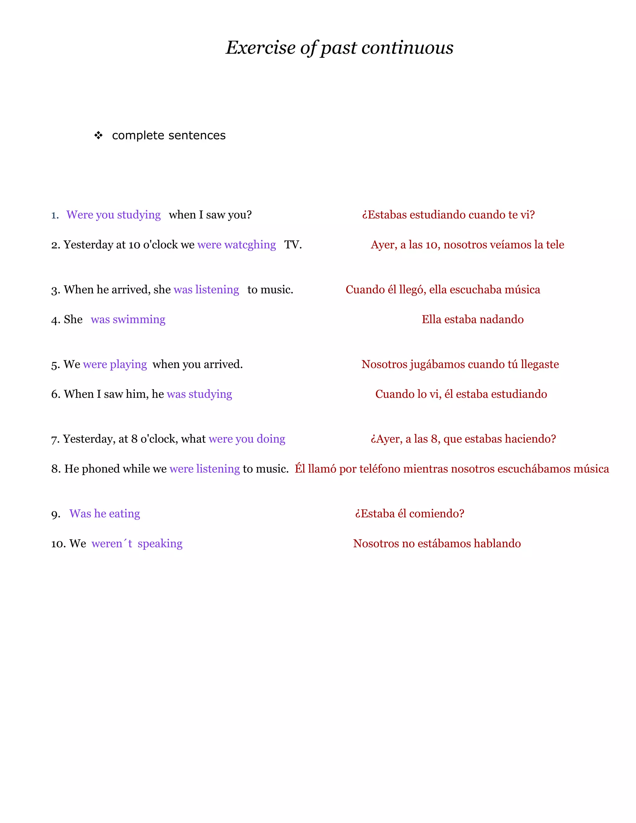 Past continuous | DOCX