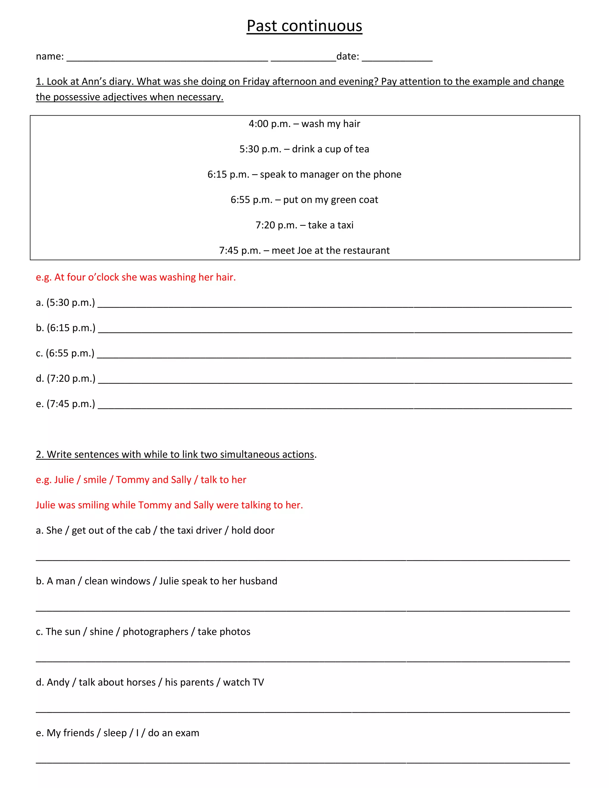 Past continuous handout | DOCX