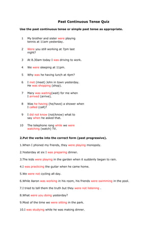 Past continuous tense quiz key | DOC