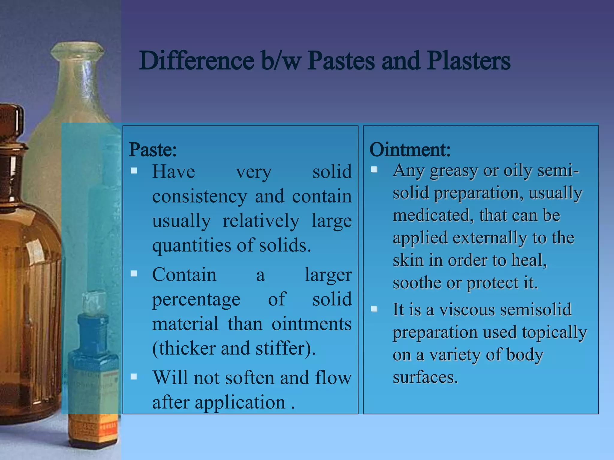 Pastes, plasters and glycerogelatins | PPTX
